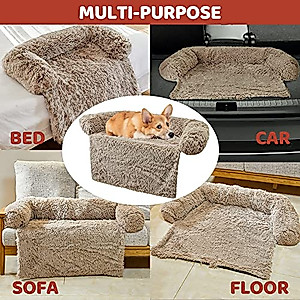 JMHUND Sagging Calming Couch Protector Pet Bed, Soft Plush Dog Sofa Mat Cover for Furniture Protector with Removable Washable Cover