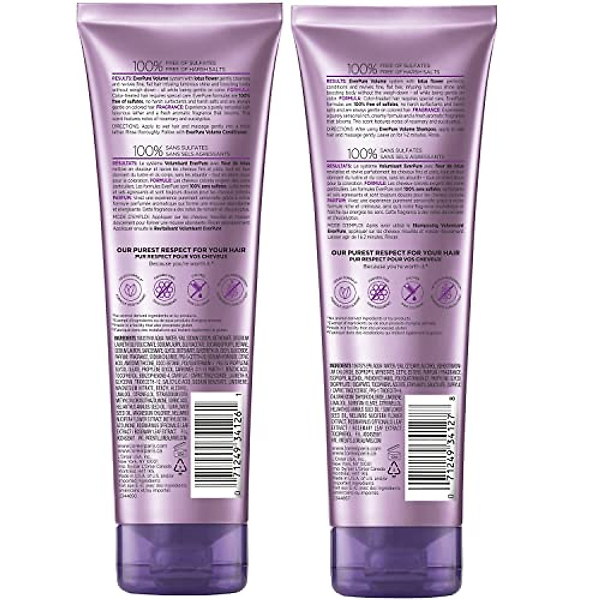 L'Oreal Paris EverPure Volume Sulfate Free Shampoo and Conditioner for Color-Treated Hair, 8.5 Ounce (Set of 2)