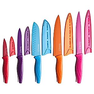 MICHELANGELO Knife Set, Sharp 10-Piece Kitchen Knife Set with Covers, Multicolor Knives, Stainless Steel Knives Set for Kitchen, 5 Rainbow Knives & 5 Sheath Covers