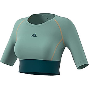 adidas Women's Sportphoria Short Sleeve Crop AEROREADY, Hazy Green/Wild Teal, X-Large
