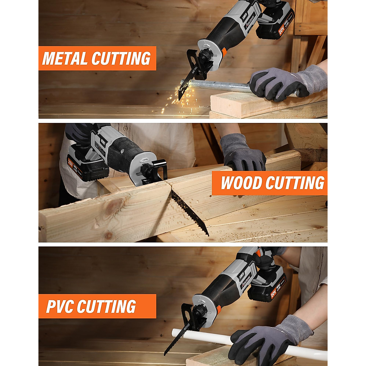 AVID POWER Reciprocating Saw, 20V Cordless Reciprocating Saw with Two 2.0Ah Batteries and Charger, 6 Saw Blades, Variable Speed, Battery Powered Saw for Woods/Metal/Plastic Cutting （Red）