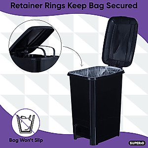 Superio Kitchen Trash Can, Slim Step On Garbage Can with Foot Pedal, 16 Gallon, 64 Qt. Large Black Heavy Duty Plastic Trash and Recycling Bin