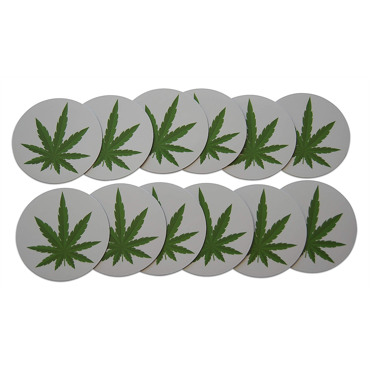 Novel Merk Marijuana Leaf Refrigerator Magnets – Vinyl 3” Round Flat Magnets for Fridge, Lockers, Home Kitchen and Weed Decor – Self Adhesive to Metal Surfaces (12 Pack)