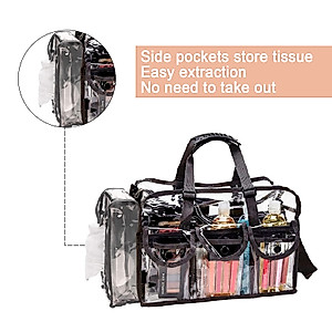 Enkrio Clear Cosmetics Bag Transparent Travel Makeup Bag with 4 External Pockets and Shoulder Strap Zippered Toiletry Carry Pouch Beach Bag