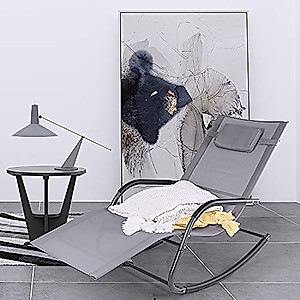 Wostore Rocking Lounger Patio Chaise Sunbathing Chair with Recliner Movable Sleep Bed Included Pillow and Breathable Texteline Farbic-Grey