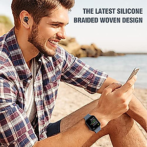 OHOTLOVE Silicone Braided Bands Compatible with Apple Watch Band 38mm 40mm 41mm 42mm 44mm 45mm Women Men, Silicone Braided Design Wristband Strap with iWatch Series 9 8 7 6 5 4 3 SE.Patents Pending h
