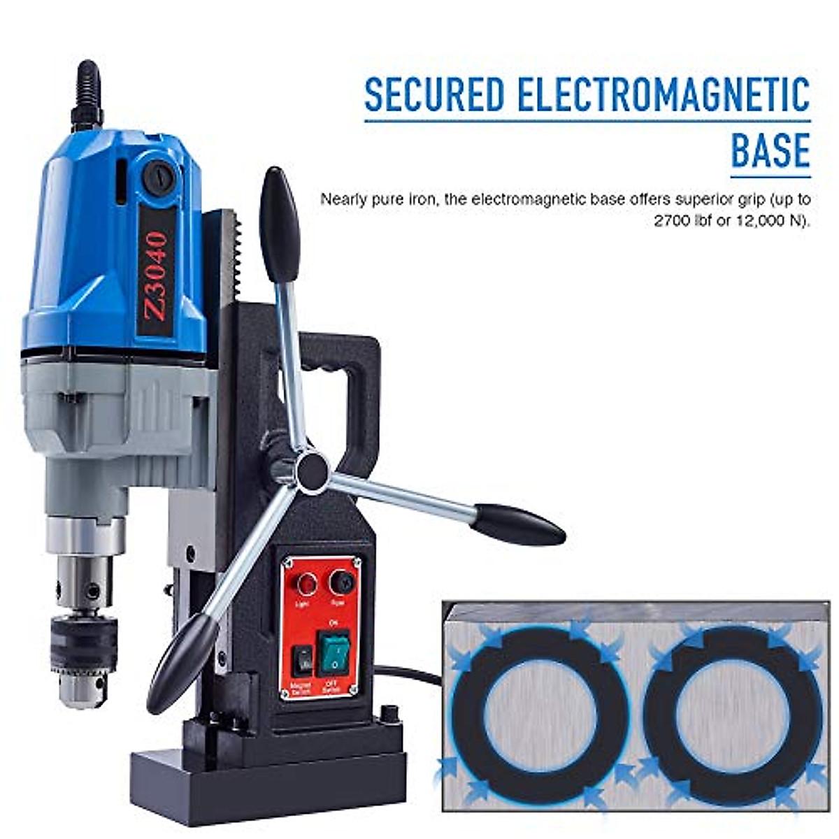 LETRA 1100W Magnetic Drill Press, Power Mag Drill with1/2 Inch Boring Diameter, 2700lbf Electromagnetic Heavy Duty Drilling Machine for Industrial Home Improvement