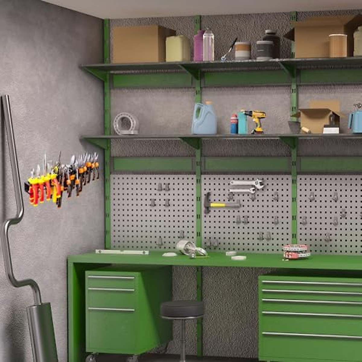 Pliers Organizer Wall Mount, 14 Slots Pliers Holder Wall Mount Wall Mounted Tool Organizers Hammer Rack Pliers Organizer Hand Tool Holder Pliers Organizer Storage with The Screws and Expansion Tubes