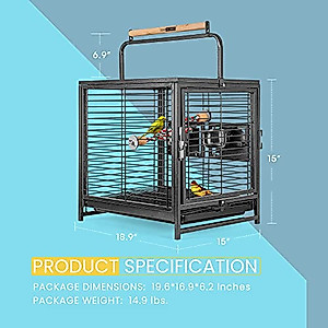 VIVOHOME 19 Inch Wrought Iron Bird Travel Carrier Cage for Parrots Conures Lovebird Cockatiel Parakeets Black