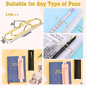 WSICSE 4Pcs Pen Holder for Notebook Set Include PU Leather Pen Holder with Adjustable Elastic Band and Metal Pen Clips for Notebooks, Journals, Planners