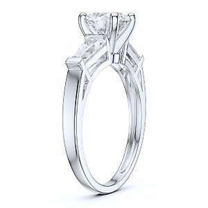 PRSTANI 10K White Gold Tapered Baguette Side Stones 1CT Round Brilliant Cut Genuine Moissanite Engagement Ring (5)