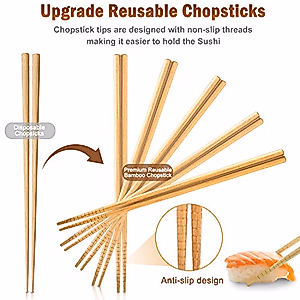 9PCS Premium Sushi Making Kit, Thicken Bamboo Sushi Mat, Including 2 Sushi Roller, 5 Pairs of Reusable Chopsticks, 1 Paddle, 1 Spreader, Sushi Maker Kit Set Ideal for Beginners by GOSGOONE