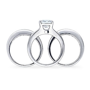 BERRICLE Sterling Silver Solitaire Wedding Engagement Rings 3 Carat Cushion Cut Cubic Zirconia CZ Ring Set for Women, Rhodium Plated Size 9