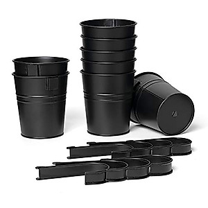 Dahey 10 Pcs Hanging Flower Pots Metal Iron Bucket Planter for Railing Fence Balcony Garden Home Decoration Flower Holders with Detachable Hooks, Black, 4 Inches