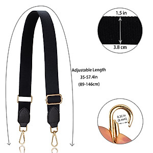 Allzedream Purse Straps Replacement Crossbody Bags Handbag Wide Canvas Leather Adjustable (Black, Gold hardware)