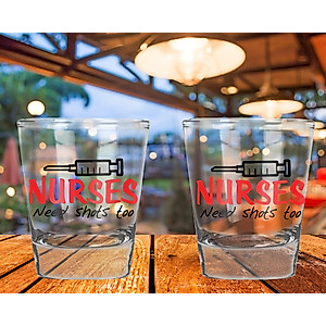 AW Fashions Nurses Need Shots Too - Funny Nurse Party Favor Gift - 2 Pack Round Set of Shot Glass