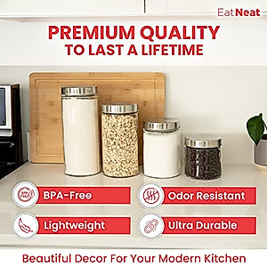 EatNeat 4 Piece Beautiful Glass Kitchen Canisters with Stainless Steel Lids - Premium Food Storage Container, Versatile Cereal, Sugar, Flour, Coffee, Snacks Container for Clean Kitchen Organization