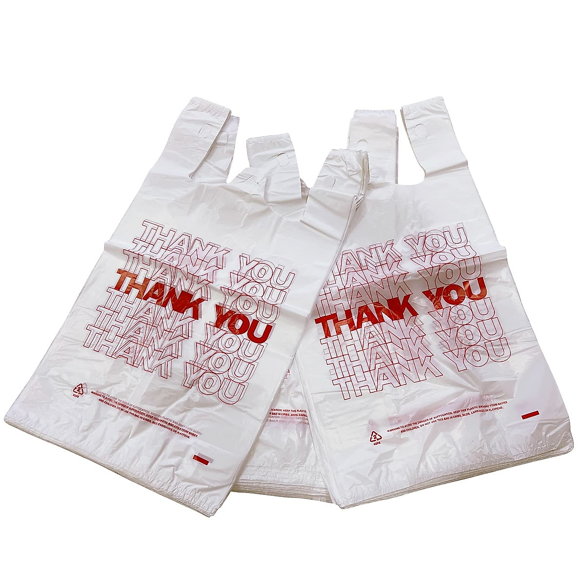 TashiBox Plastic bags with handles，thank you bags，Measures 11.5" X 6.25" X 21", 15mic, 0.6 Mil (400 Count),Reusable and Disposable Grocery Bags