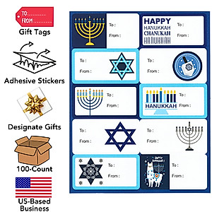 Iconikal Self-Adhesive Gift Tag Labels, Hanukkah, 100-Count