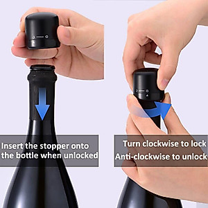 DUNLAGUE Wine Bottle Stopper With Twist Lock 2Pack,Wine Stopper With Silicone Reusable Wine Sealer, Wine Toppers Stopper Leak Proof And Keeps Wine Fresh For Easy Storage, Black