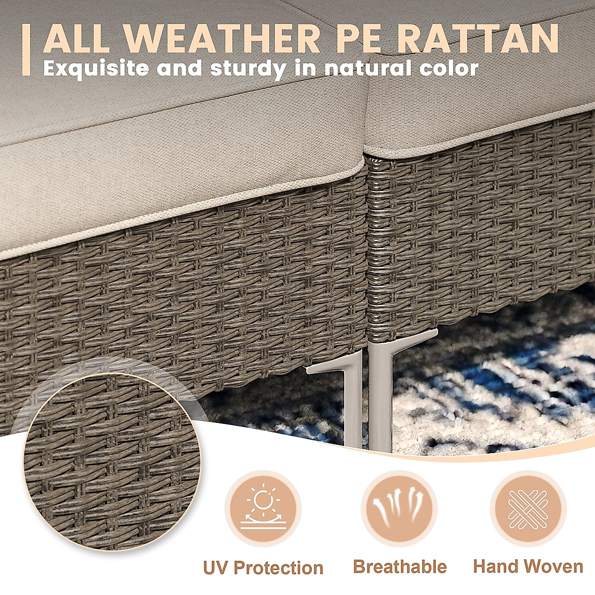 VICLLAX 2 Pieces Wicker Patio Furniture Set, Outdoor Conversation Set of 2 Armless Sofas with Cushion for Garden, Poolside, Backyard, Grey PE Rattan