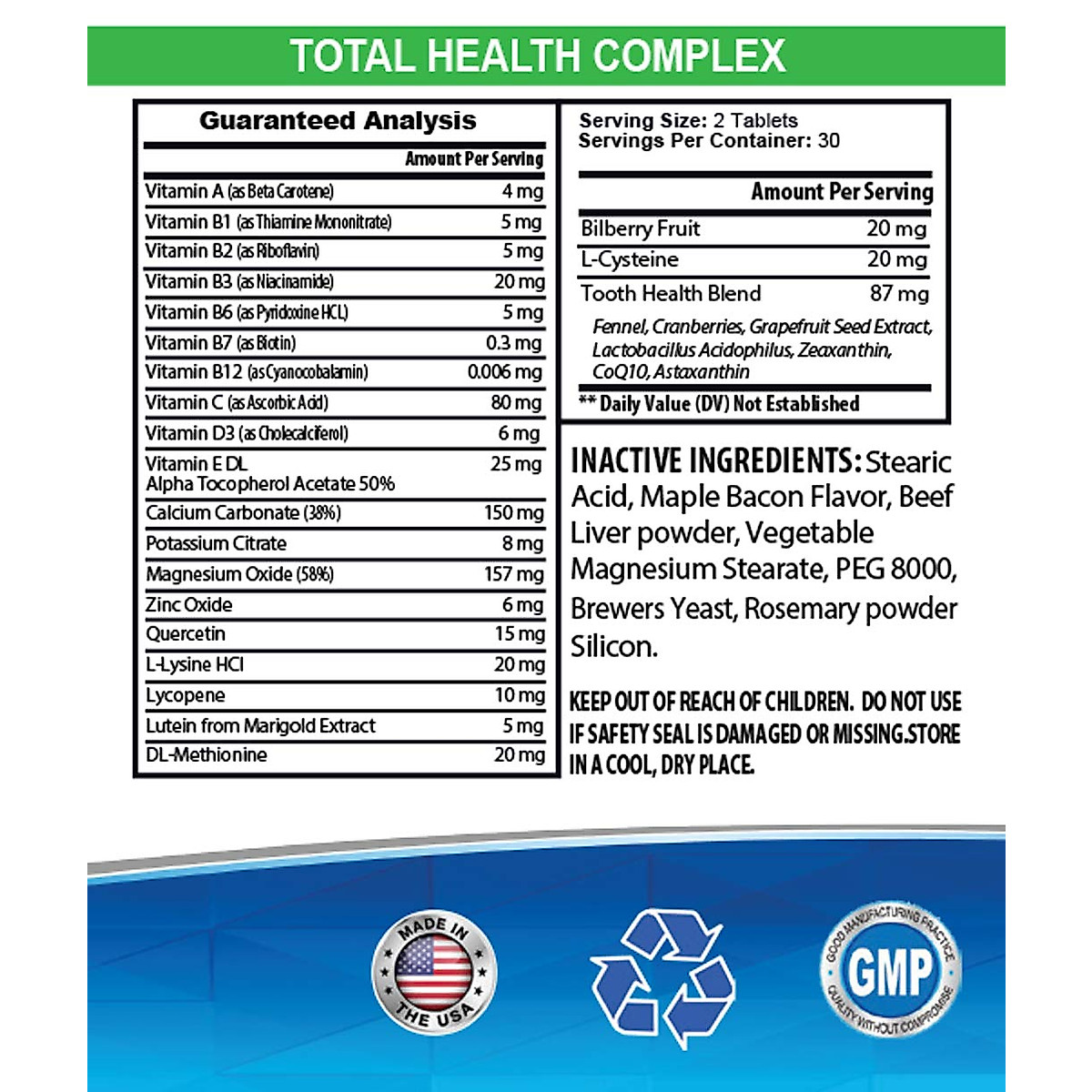 Dog Skin and Coat Supplements - Dogs Total Health Complex - Natural - Best Hair Coat Immune Eye Teeth UTI Health - Dog Vitamins - 1 Bottle (60 Treats)