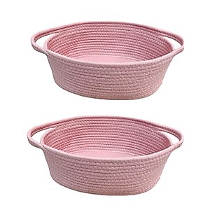 GiftExpress 2 Pack Pink Woven Basket - 13" x 8" x 5" Cotton Rope Organizing Baskets for Baby Items or Cat & Dog Toys - Cute Soft Gift Storage Bin w/ Handles