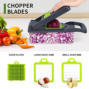 Vegetable Chopper, Onion Chopper, Mandolin Slicer,Pro 10 in 1professional food Choppermultifunctional Vegetable Chopper and Slicer, Dicing Machine, AdjustableVegetable Cutter With Container(grey)