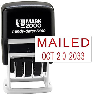 Mark 2000 Self-Inking Rubber Date Office Stamp with Mailed Phrase & Date - Red Ink (Handy-Dater S160), 12-Year Band