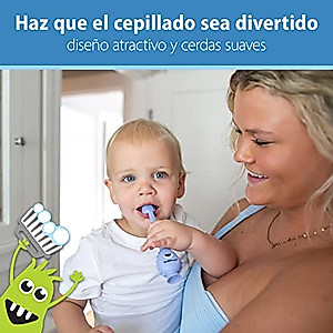 Dr. Brown's ToothScrubber Toothbrush, Three-Sided Toddler Training Toothbrush for Ages 1-4 Years with Suction Cup Base and Color Changing Bristles