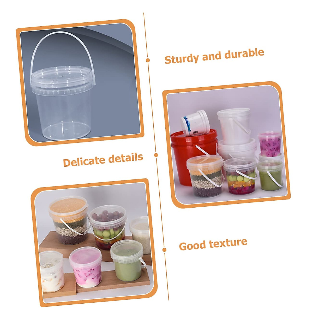 DOITOOL 3Pack Clear Plastic Bucket with Lid and Handle (1L) Ice Cream Tub with Lids, Food Grade Round Plastic Pail Container with Lid, Freezer Food Storage Containers