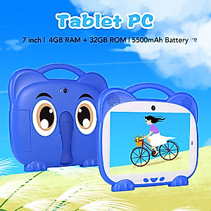 Zyyini 7 Inch Tablets, 1960x1080 IPS Touchscreen Cartoon Toddlers Tablets, MT6582 Quad Core CPU, 4GB RAM 32GB ROM, Dual SIM Card, Dual Camera, WiFi, BT4.0, Dual Speaker (Blue)