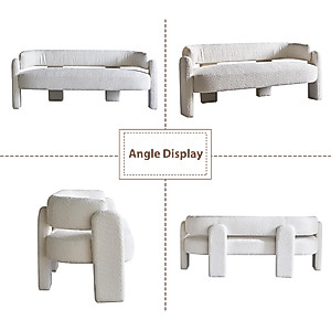 Tmsan Modern 3 Seat Curved Sofa, Upholstered Boucle Accent Sofa, Comfy Small Couch for Living Room, Dining Room, Reception, Beige