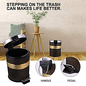 Garneck Foot Pedal Trash Can Garbage Can Kitchen Waste Bin with Lid Stainless Steel Leather for Bathroom Kitchen Living Room (Black)