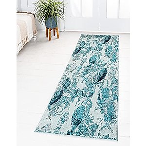 Unique Loom Positano Collection Coastal Modern Fish Light Blue Runner Rug (3' x 10')