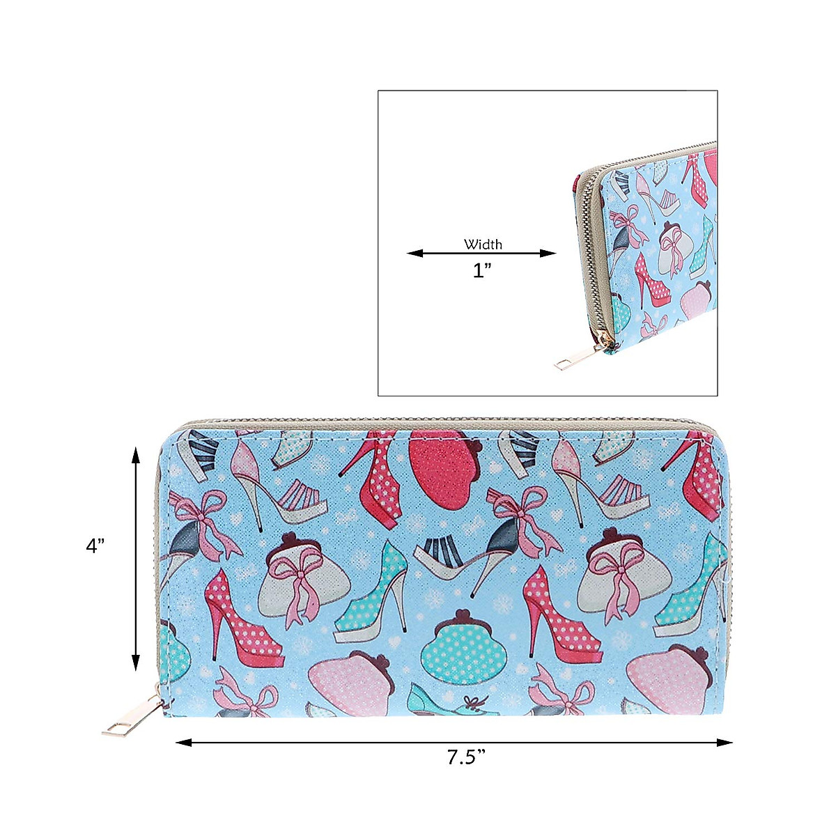 Printed Sparkly Design Patterned Zippered Wallet-Cosmetic Light Blue