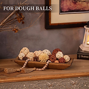 Hanobe Decorative Wooden Dough Bowl: Wood Table Centerpiece Decorations Rustic Natural Candle Holder Tray Trough for Dining Room Kitchen Decor, Brown