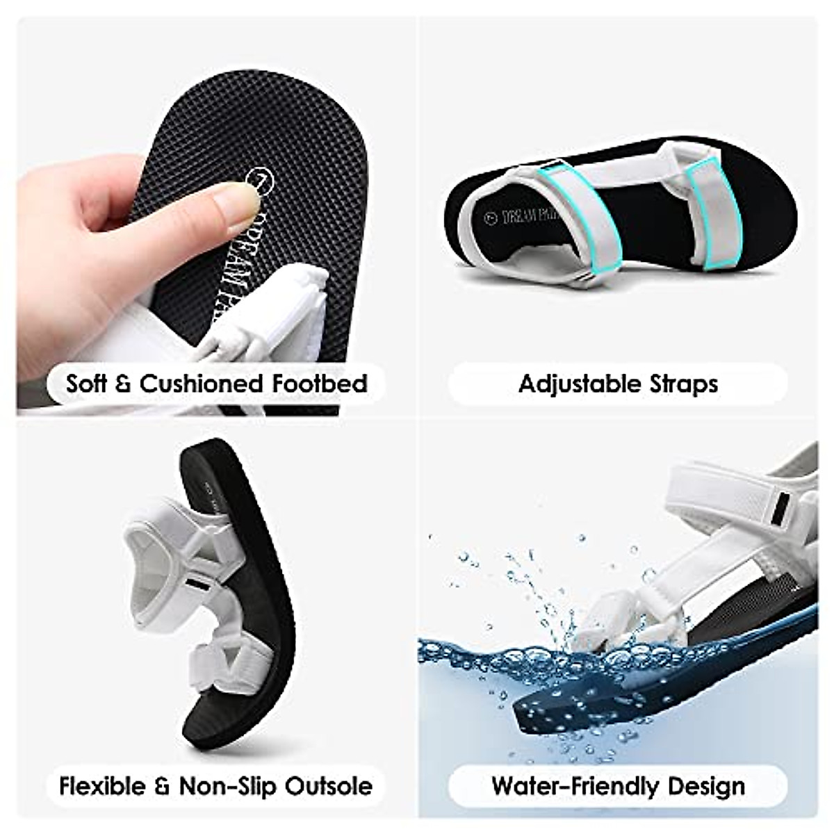 DREAM PAIRS White Sandals Women, Comfortable Walking Sandals with Arch Support, Athletic Hiking Sandals Outdoor, Soft Waterproof Sandals Beach Poolside Travel, White, Size 11, Sdsa2309W