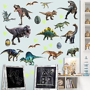 Dinosaurs Wall Decals Glow in The Dark Dinosaur Wall Stickers Removable Tyrannosaurus Wall Decor Dinosaur Eggs and Paw Print Wall Mural for Kids Nursery Living Room Bedroom Classroom Home Decoration
