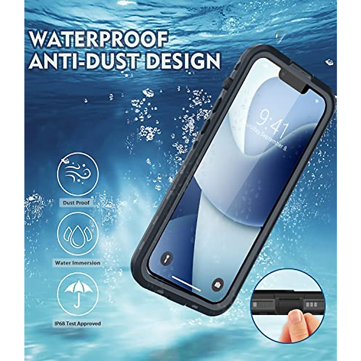 Dewfoam Design for iPhone 14 Waterproof Case, Shockproof Dustproof Phone Case for iPhone 14 with Screen Protector, Full Body Protective Cover for iPhone 14 6.1'' (Black)
