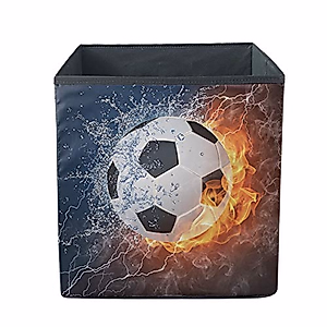 Dremagia Collapsible Storage Box Cube Durable Fabric Toy Chest Large Closet Bin Basket, Water Fire Football