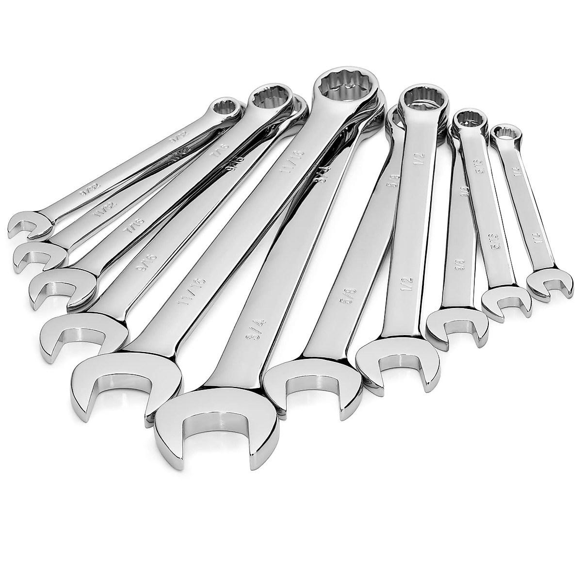 11-Piece SAE Combination Wrench Set in Roll-up Pouch, Non-Skip Inch Sizes 1/4 to 3/4” | Chrome Vanadium Steel with Mirror Finish | Ideal for General Household, Garage Workshop, Auto Repairs and More