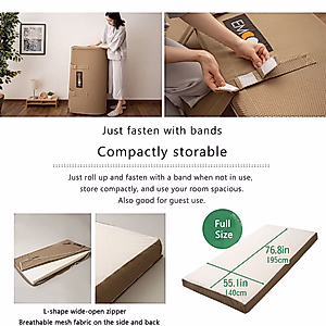 EMOOR Roll-Type Floor Futon Mattress Relax Full, Egg Crate Foam Pressure-Distribution Removable & Washable Cover Guest use Japanese Style