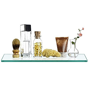 Sanbege Tempered Glass Bathroom Shelf with Brackets, 15" x 4.5" Rectangle Shower Caddy, Wall Mount Floating Shampoo Holder for Lavatory, Kitchen, Living Room