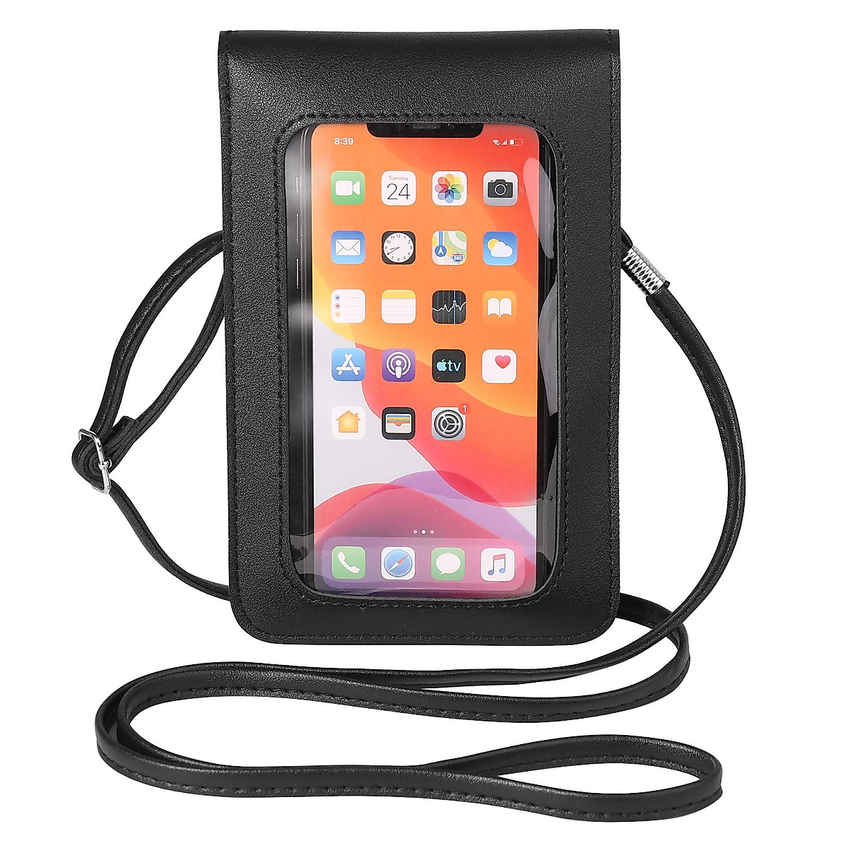 Bobrand Cell Phone Crossbody Bag for Women Shoulder Bags Touch Screen Wallet Purse with Clear Window(Black)