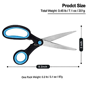 Left Handed Scissors for Adults, 8 Inch Lefty Scissors Bluk for Kids Student, All Purpose Sharp Blades Shears Set of 2 Pack, Great for Craft, Office, Sewing Fabric, Arts, School and Home, Black/Blue