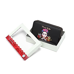 Frida Kahlo Cartoon Licensed Cute Backpack and Wallet Set (Black/Black)