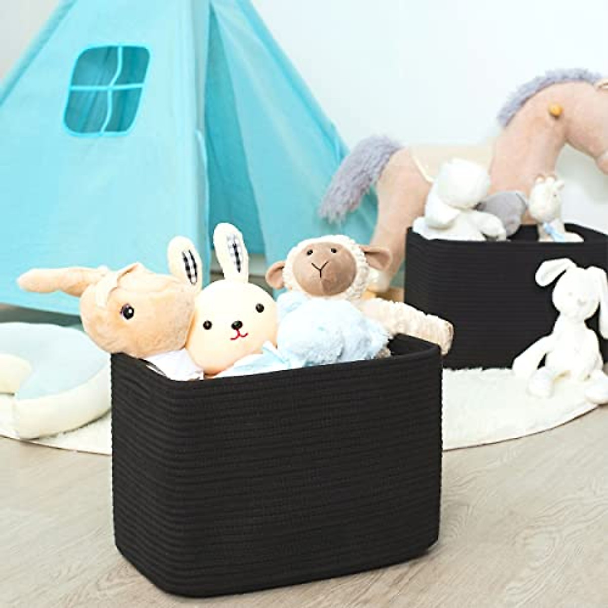 MINTWOOD Design Storage Basket for Shelves, Playroom and Classroom Storage Basket, Book Basket, Decorative Storage Cube Bin, Woven Closet Organizer, Baby Nursery Basket, Full Black