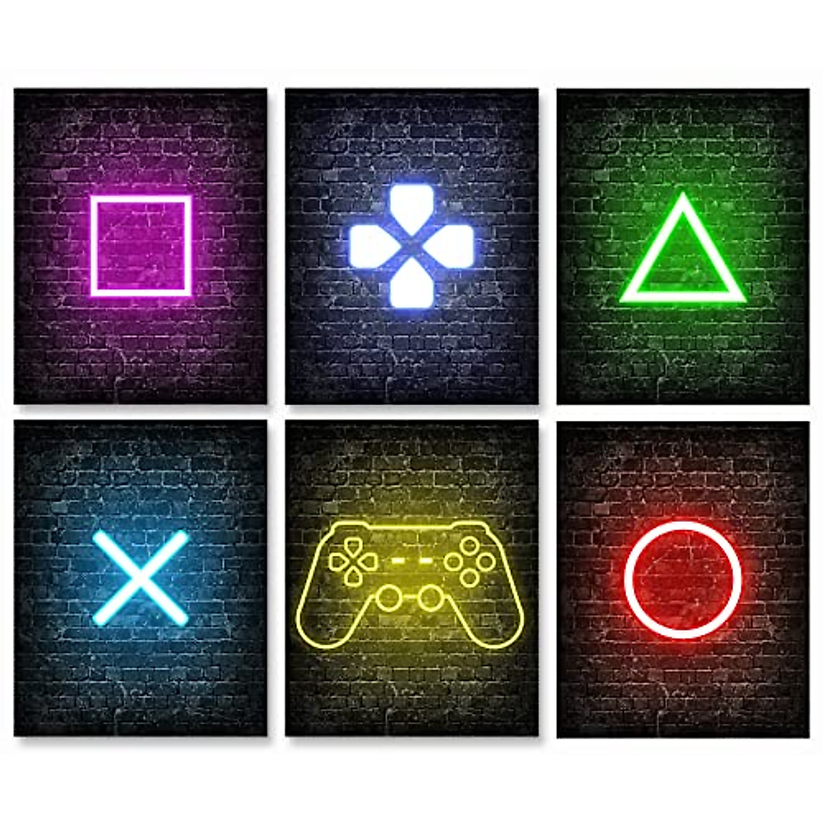 Printed Neon Gaming Posters Set of 6 (8”X10”), Boys Room Decorations for Bedroom, Game Room Decor, Video Game Art Gift, Video Game Print, Video Game Poster, No Frames