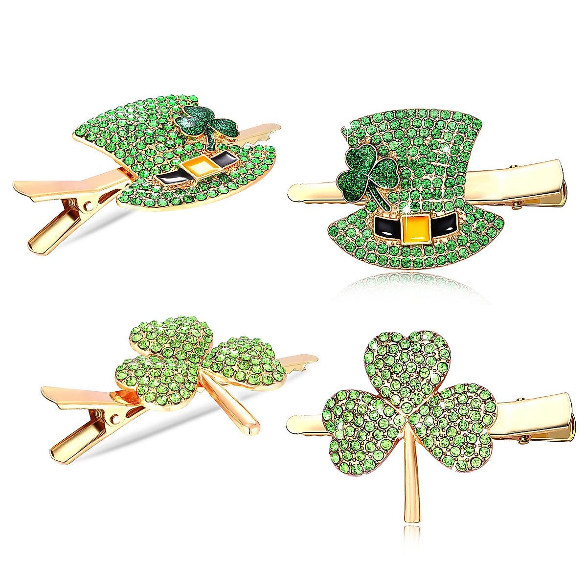 St. Patrick’s Day Hair Clips Accessories Festival Rhinestone Shamrock Hair Clips for Women Girls Green Irish Lucky Clove Leprechaun Top Hat Charm Hairpins st.patricks day jewelry Party Favor Costume